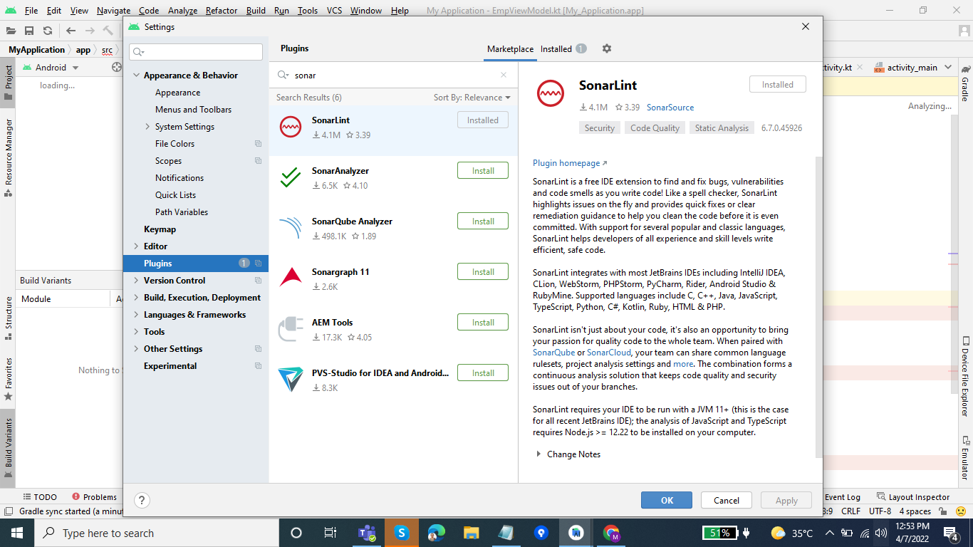 SonarQube Integration with Android Studio